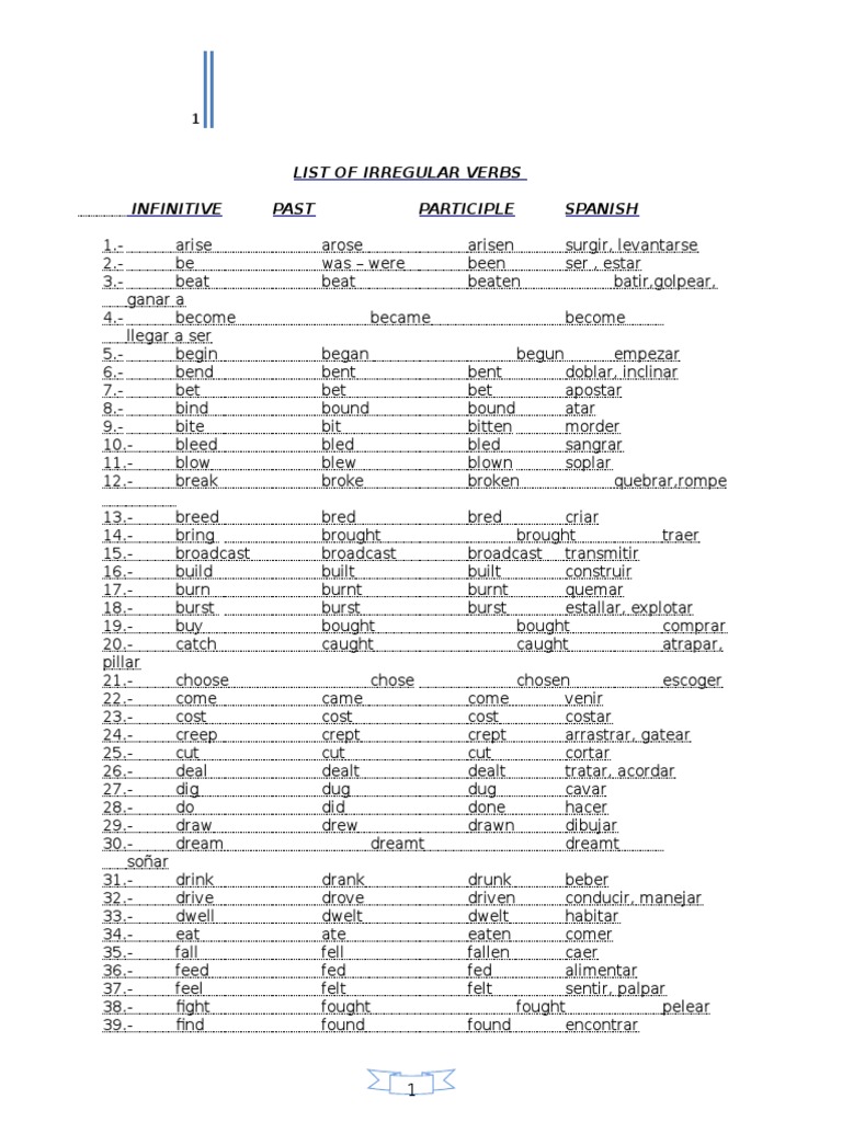 List of Irregular Verbs Past Participle Spanish | PDF | Semantic Units ...