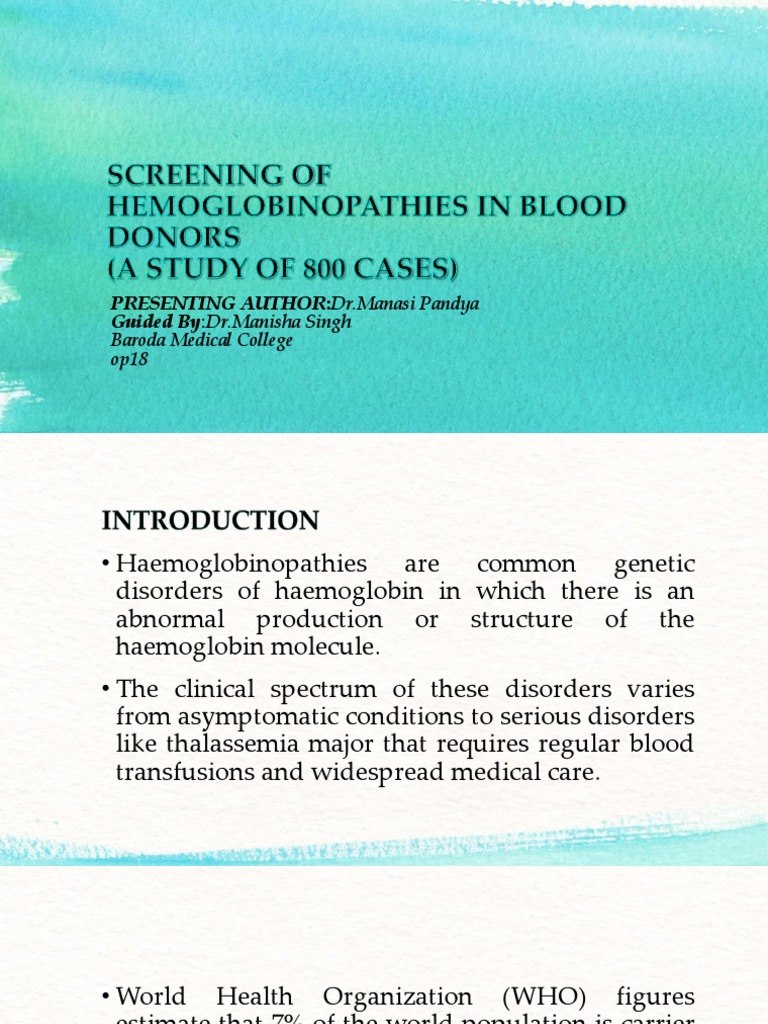 Screening of Hemoglobinopathies in Blood Donors | PDF | Blood Donation ...