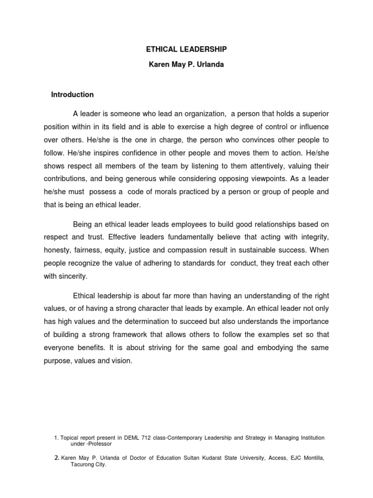 Ethical Leadership | PDF | Leadership | Value (Ethics)