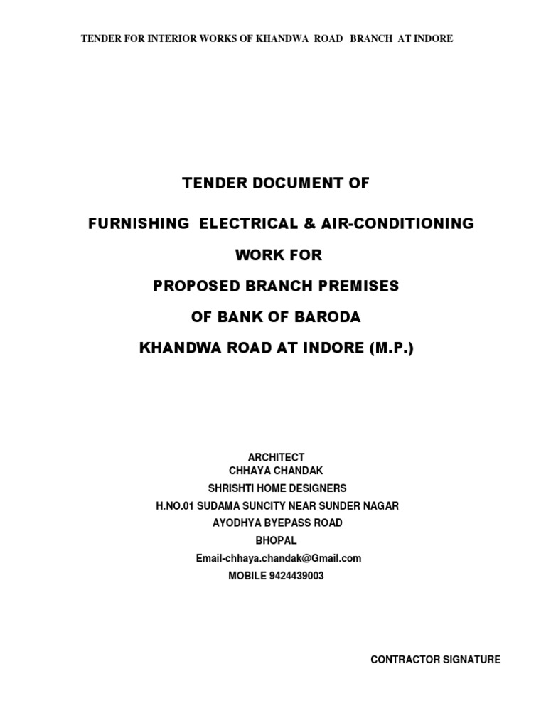 Tender Document of Furnishing Electrical & Air-Conditioning Work For ...