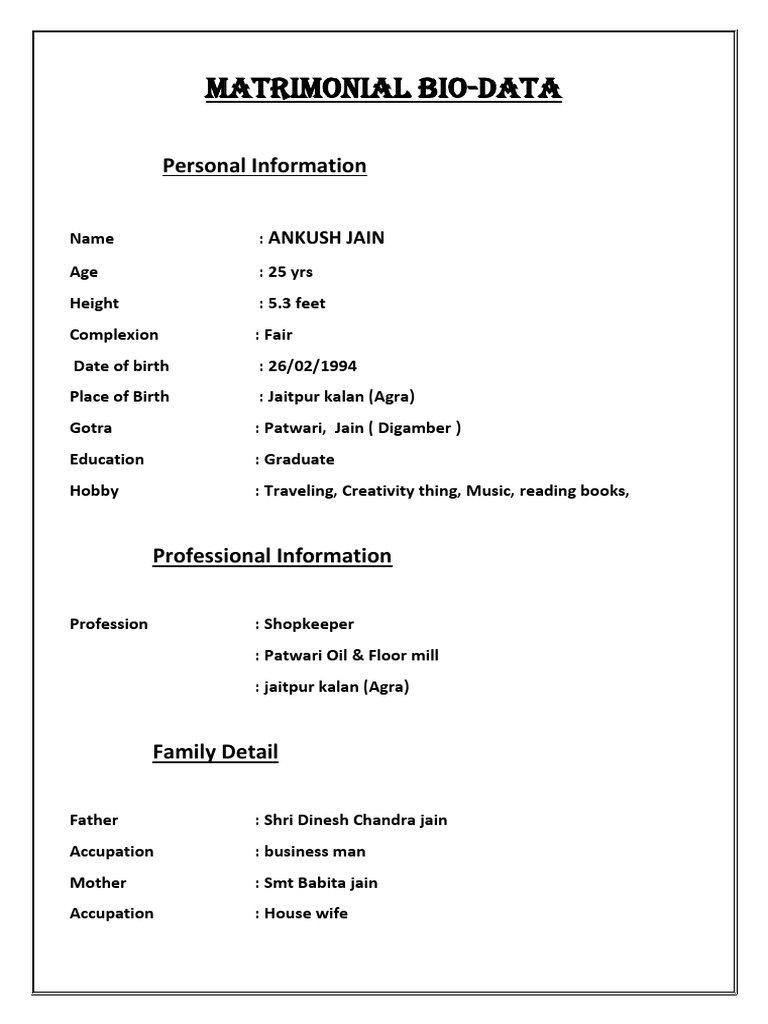 Ankush Biodata | PDF