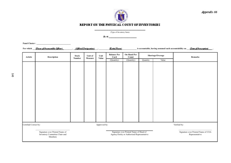 Appendix 66 Report of Physical Count of Inventories | PDF