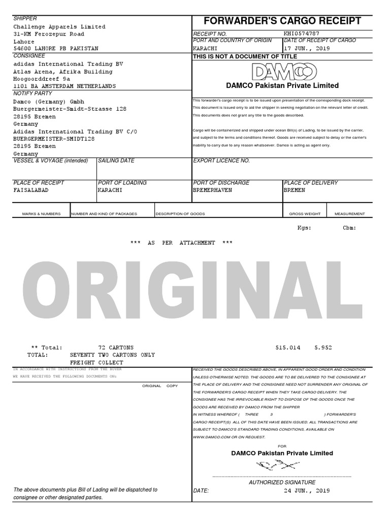 5158 FCR | PDF | Consignee | Cargo