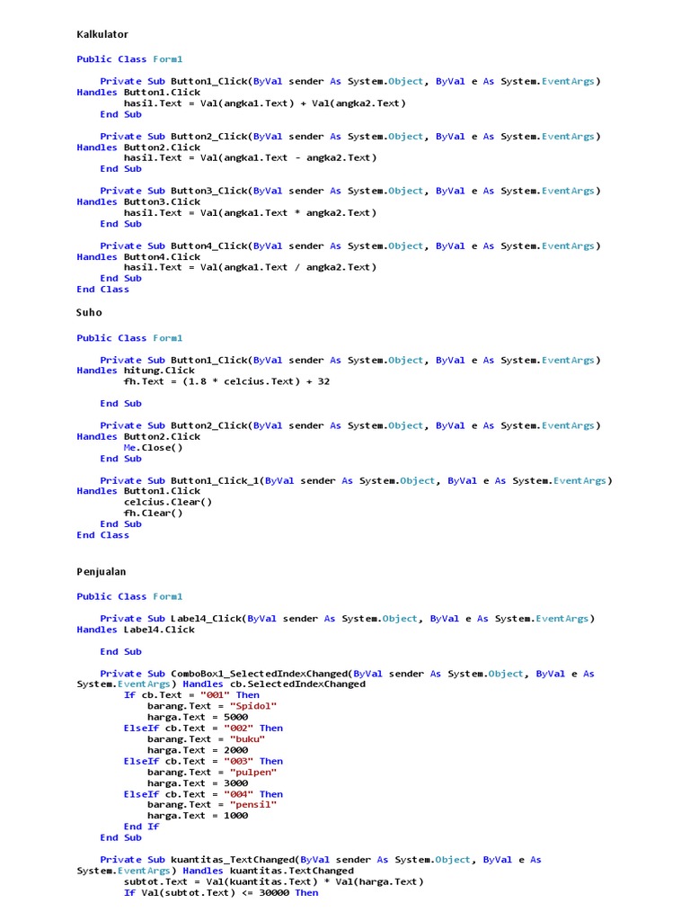 Kalkulator: Form1 Object Eventargs | Download Free PDF | Computer Programming | Teaching Mathematics