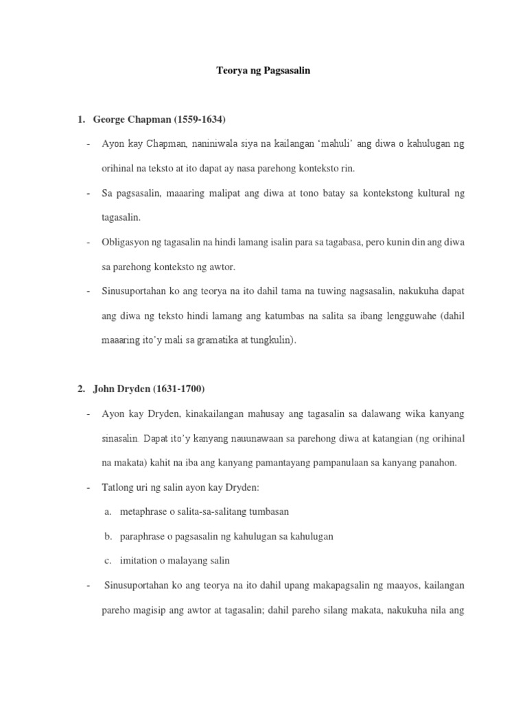 Teorya Sa Pagsasalin | PDF