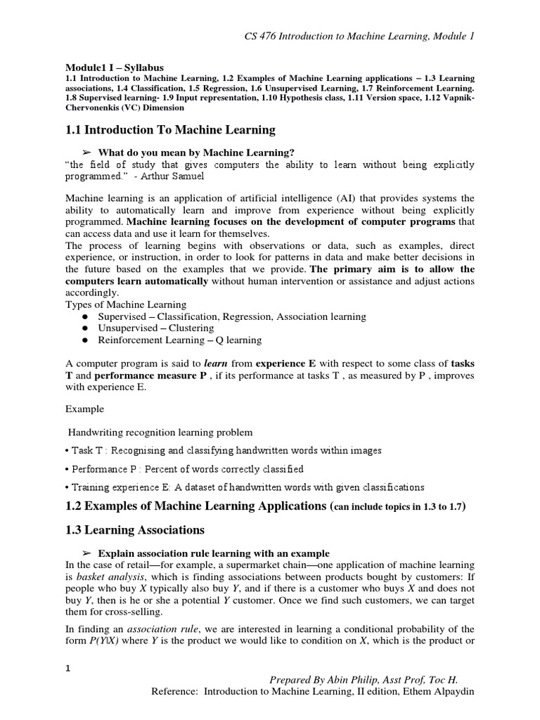 ML Mod1-CS467 Machine Learning - Ktustudents - in | PDF | Statistical Classification | Machine ...