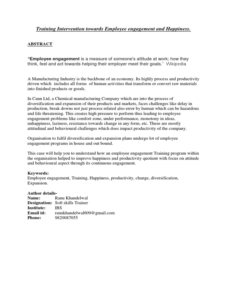 RESEARCH PAPER - Training Intervention Towards Employee Engagement and ...
