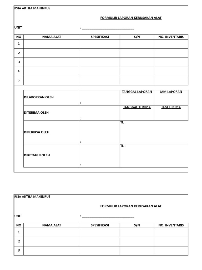 Form Laporan Kerusakan Alat | PDF