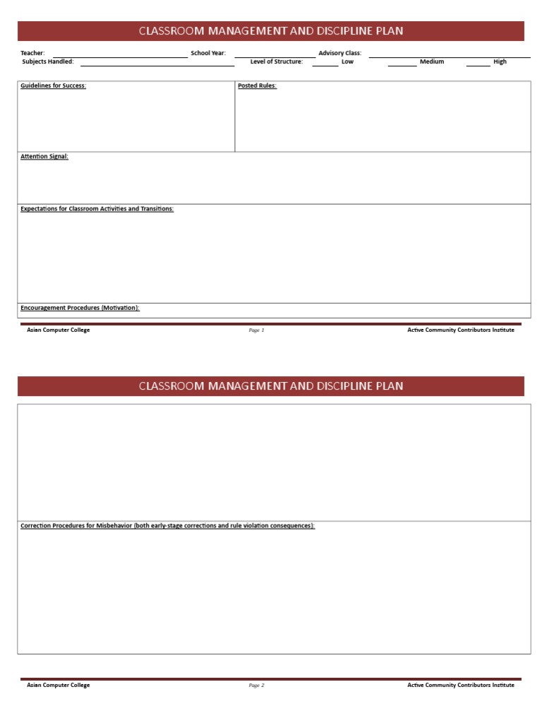 Classroom Management Plan Template | PDF | Career & Growth | Business
