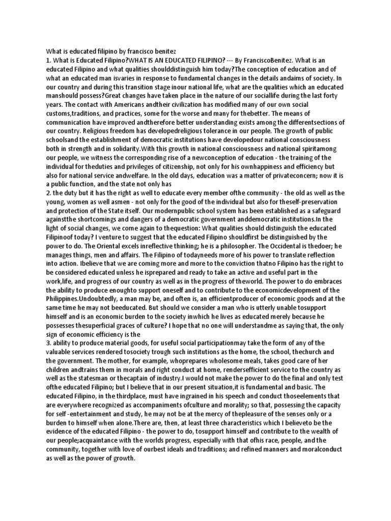 What Is Educated Filipino by Francisco Benitez | PDF | State (Polity ...