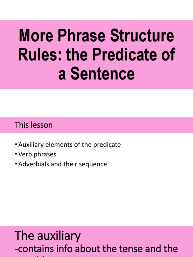 More Phrase Structure Rules: The Predicate of A Sentence | PDF | Grammatical Tense | Verb