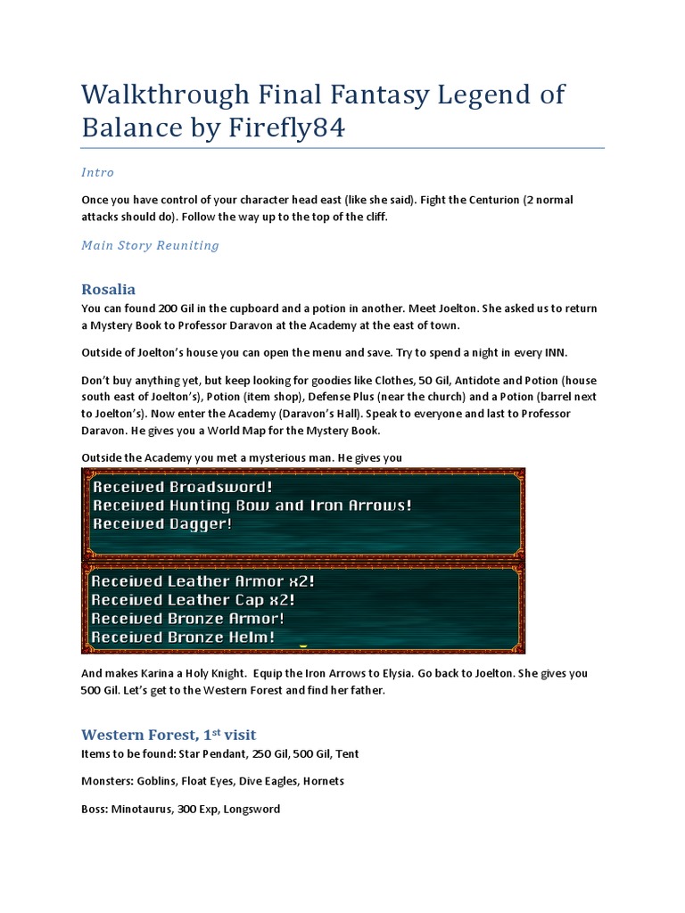 Walkthrough Final Fantasy Legend of Balance by Firefly84 | PDF | Dragon ...