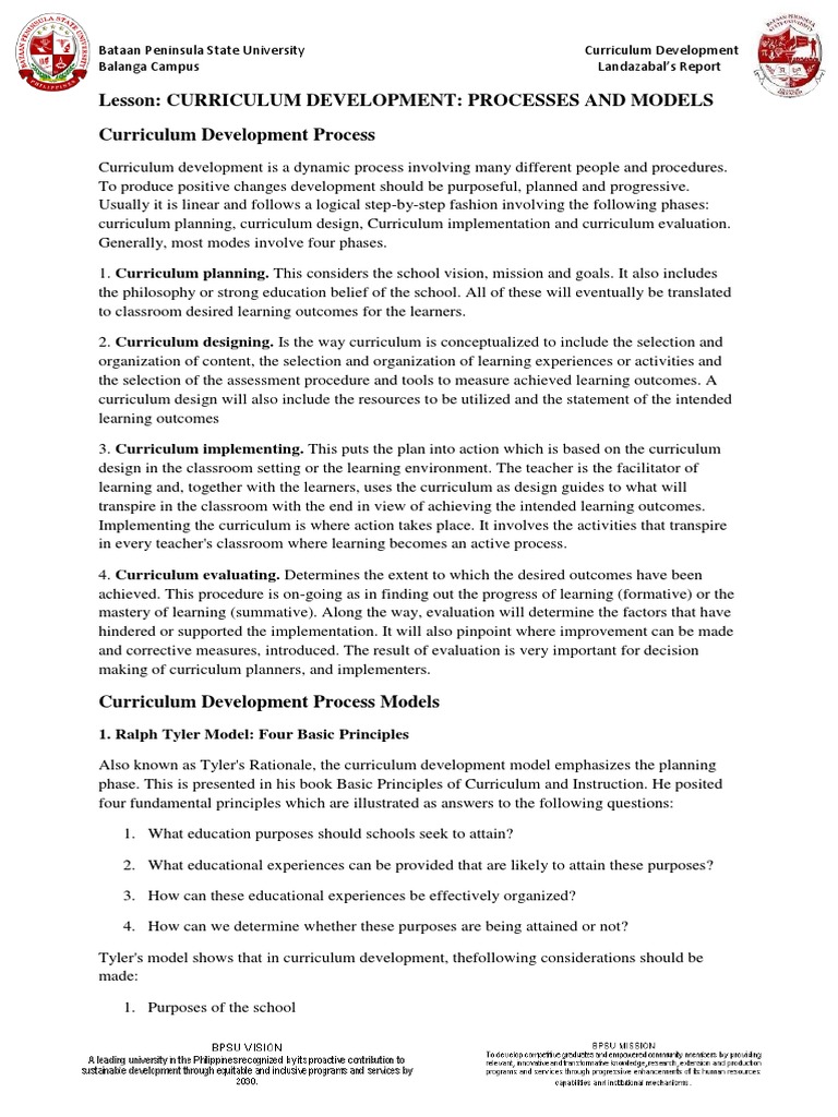 Lesson: Curriculum Development: Processes and Models Curriculum ...