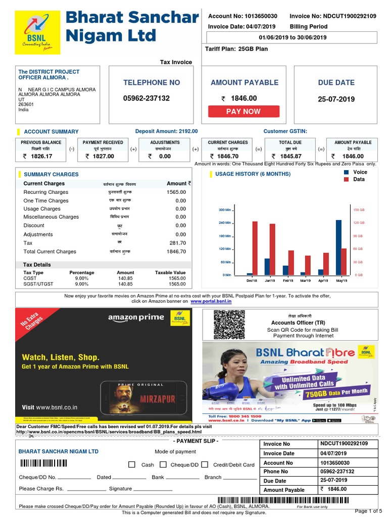 Telephone Bill Format | Download Free PDF | Invoice | Cheque
