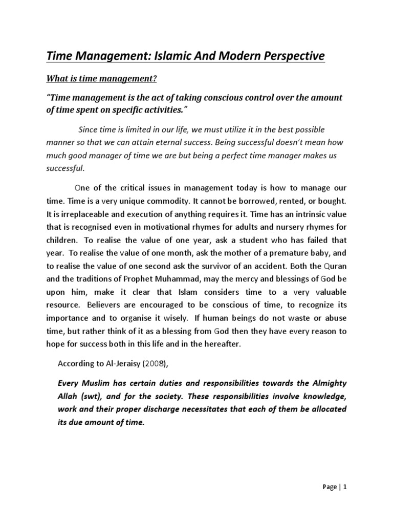 Time Management in Modern and Islamic Perspective | PDF | Time ...
