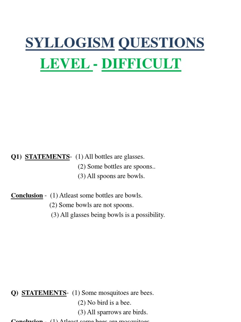 Syllogism Questions: Level - Difficult | PDF