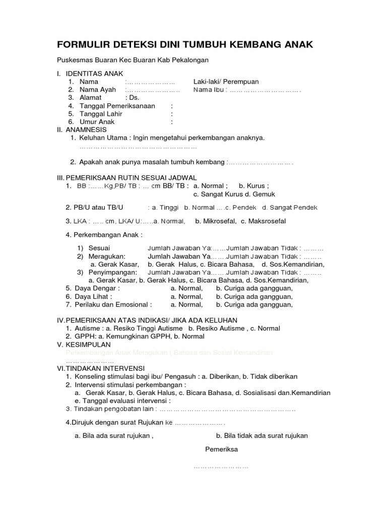 Formulir SDIDTK | PDF