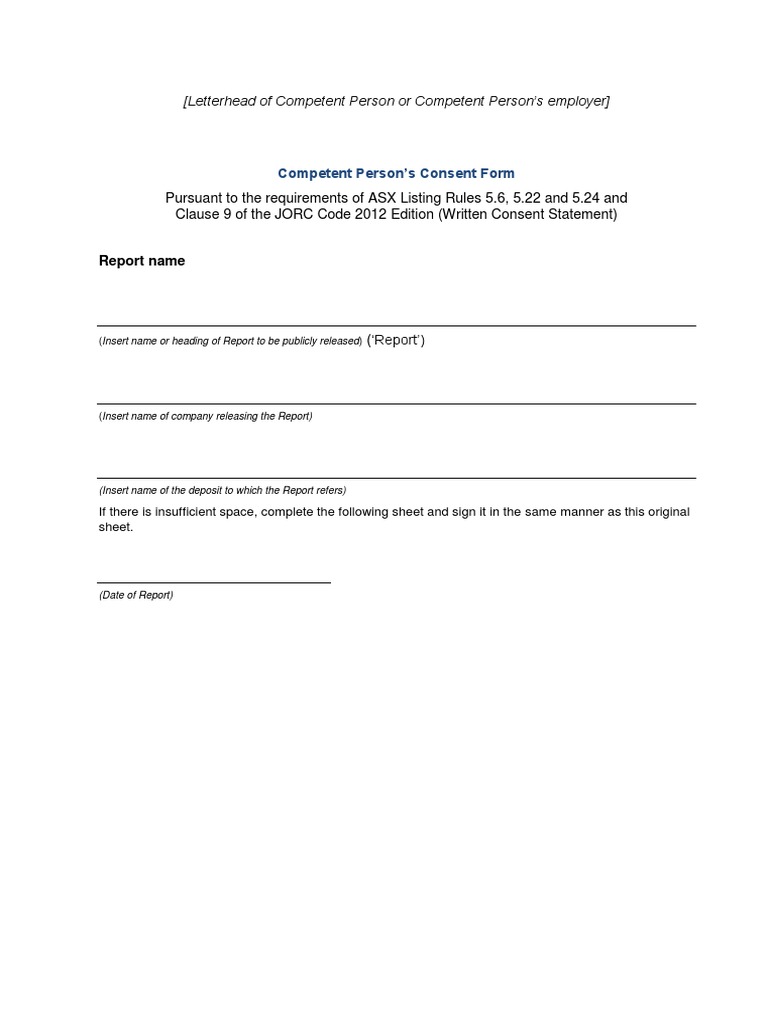2012 Edition Consent Form | PDF | Minerals | Economic Geology