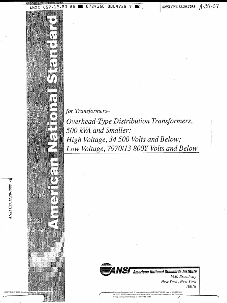 ANSI - IEEE C57.12.20 OH Dist. Xformer PDF | PDF | Fuse (Electrical ...