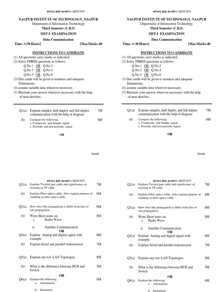 Mst-I DC Paper 3sem | PDF | Cable Television | Radio Propagation
