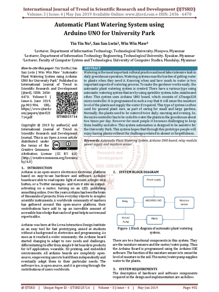 Automatic Plant Watering System Using Arduino UNO For University Park ...