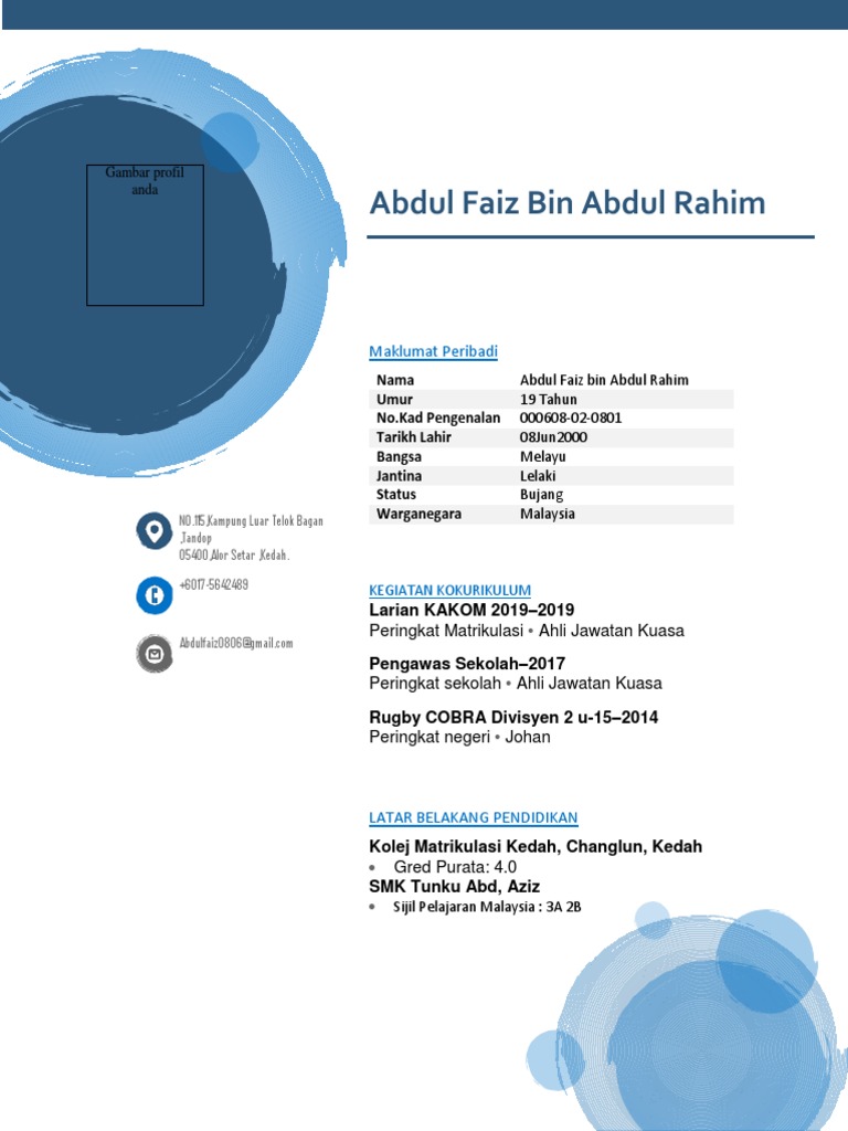 Abdul Faiz Bin Abdul Rahim Resume | PDF