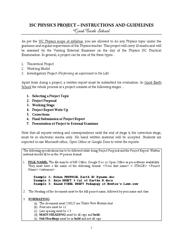 ISC Physics Project Guidelines PDF | PDF | Cognition