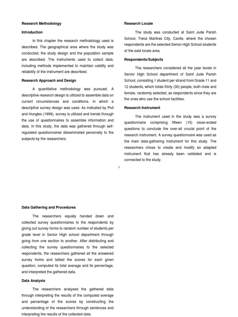 Research Methodology Research Locale | PDF | Survey Methodology ...