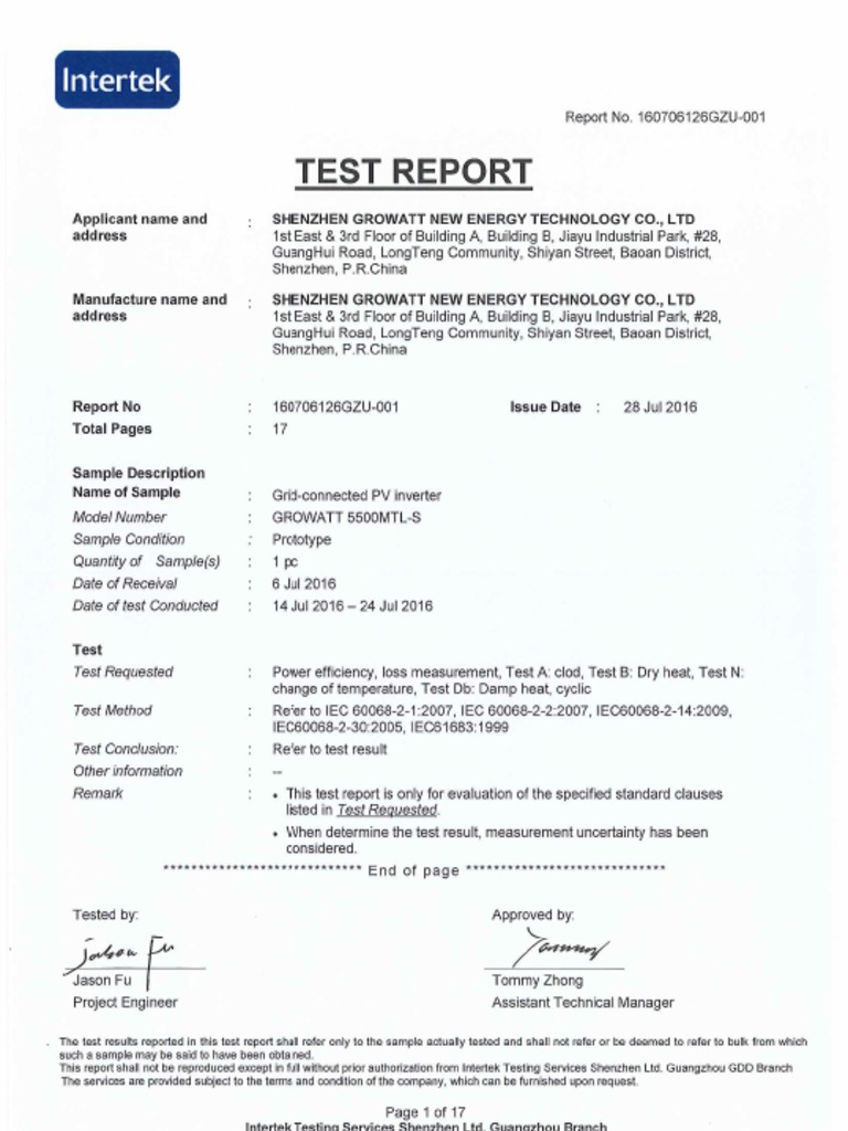 Iec60068-2 Test Report | PDF | Power Inverter | Temperature