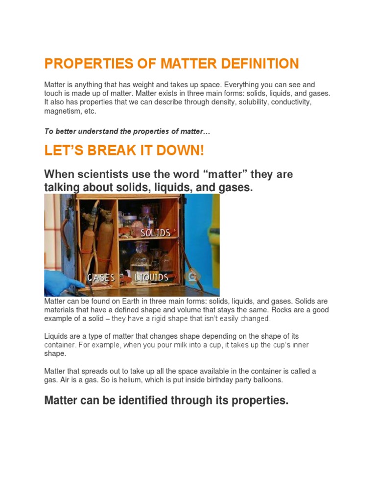 Properties of Matter Definition: When Scientists Use The Word "Matter ...