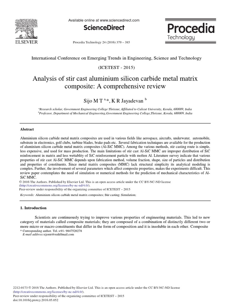 Analysis of Stir Cast Aluminium Silicon Carbide Metal Matrix Composite ...