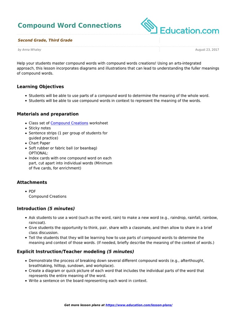 Compound Words Lesson Plan | PDF | Lesson Plan | Cognitive Science