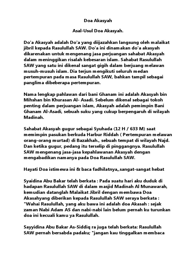 Doa Akasyah RA Doa Dari Malaikat JIbril PDF | PDF
