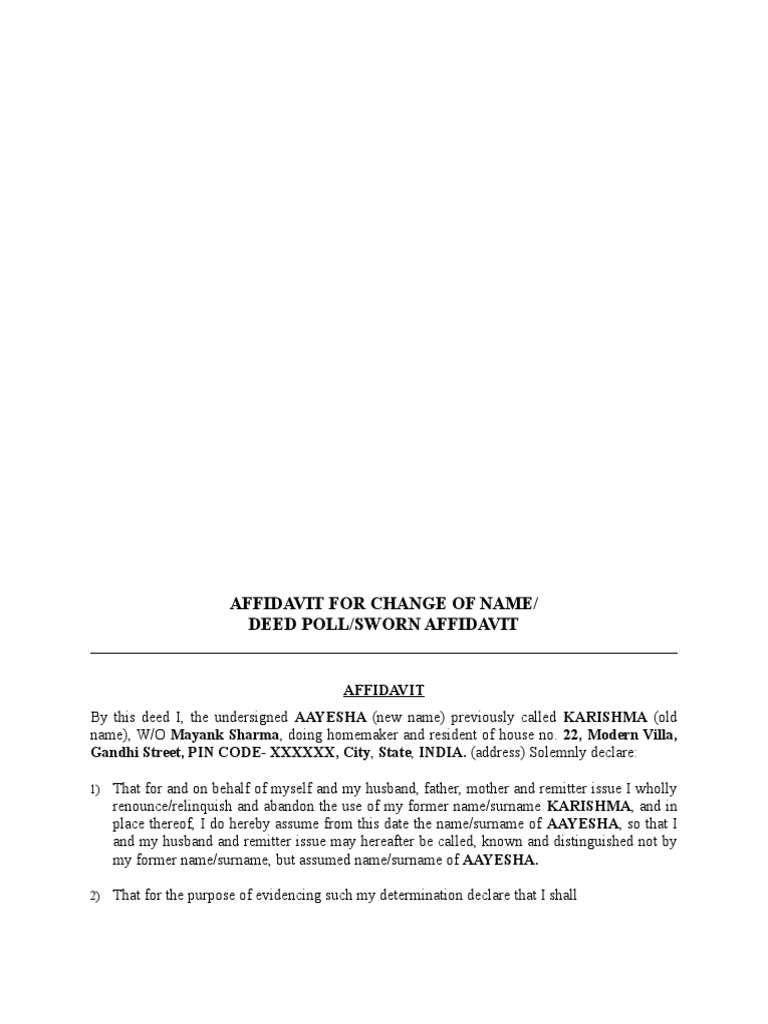 Affidavit For Change of Name | PDF