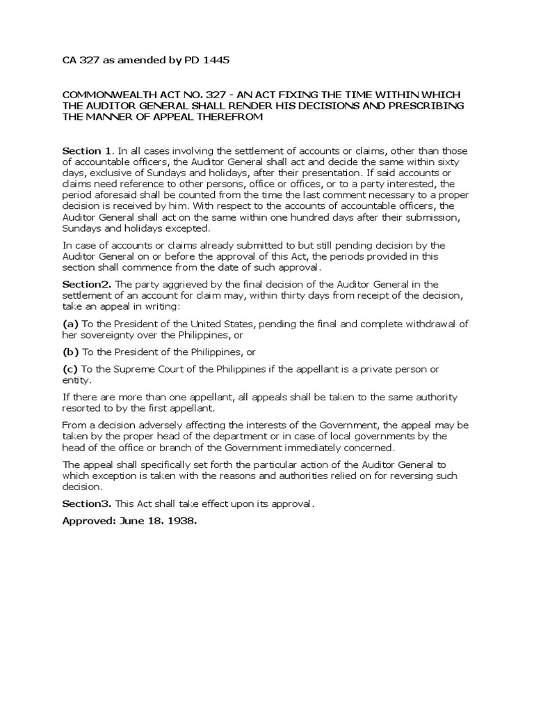 18 - CA 327 As Amended by PD 1445 | PDF