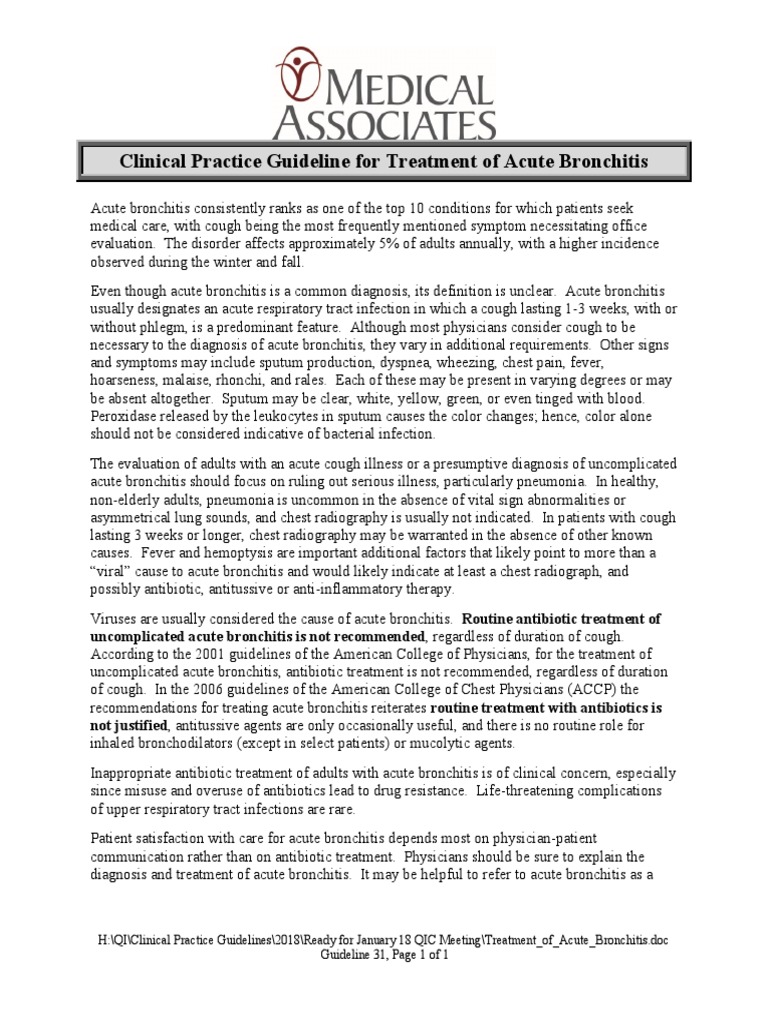 Treatment of Acute Bronchitis | PDF | Bronchitis | Cough