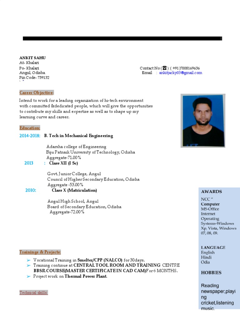 Career Objective:: Ankit Sahu | PDF | Engineering | Learning