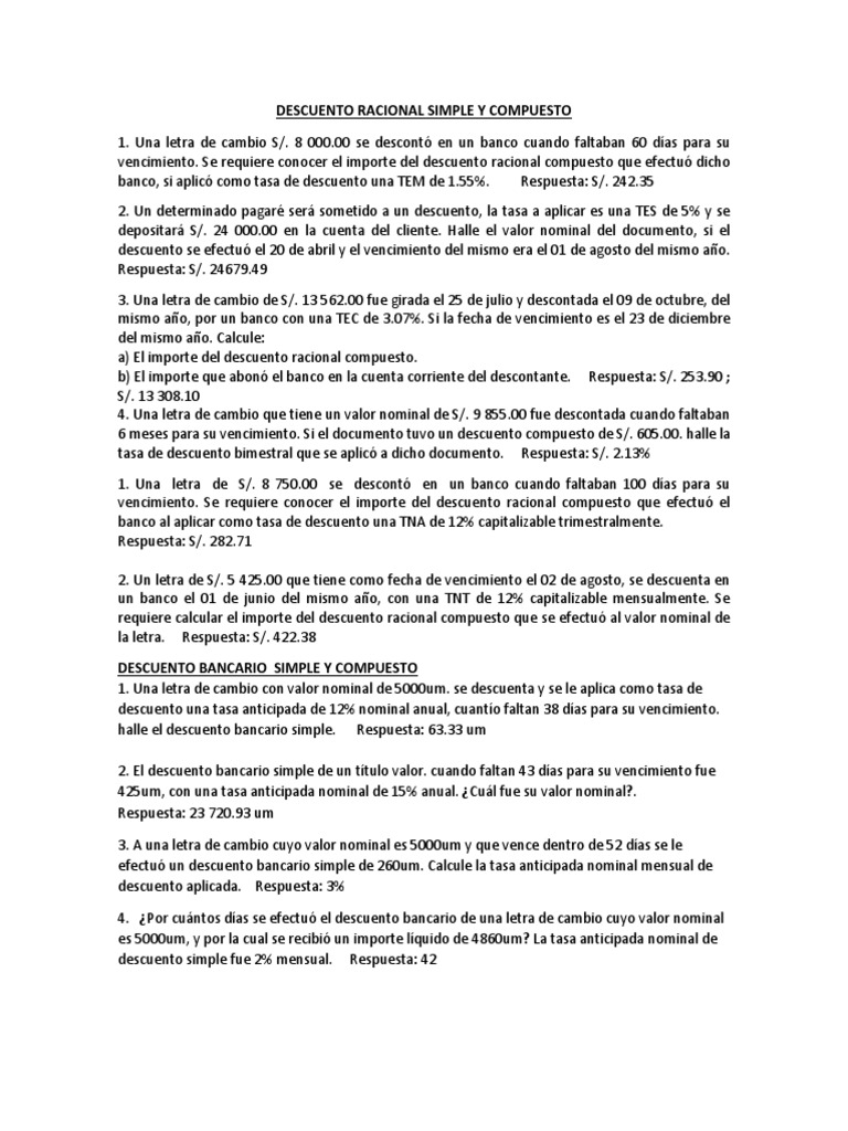 Descuento Racional Simple y Compuesto | PDF | Pagaré | Bancos