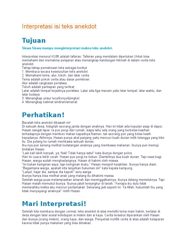Interpretasi Isi Teks Anekdot | PDF