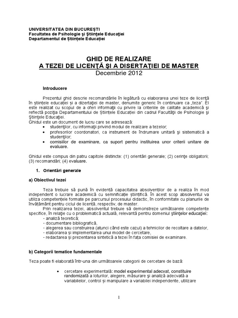 Ghid Licenta Disertatie Psihopedagogie PDF | PDF
