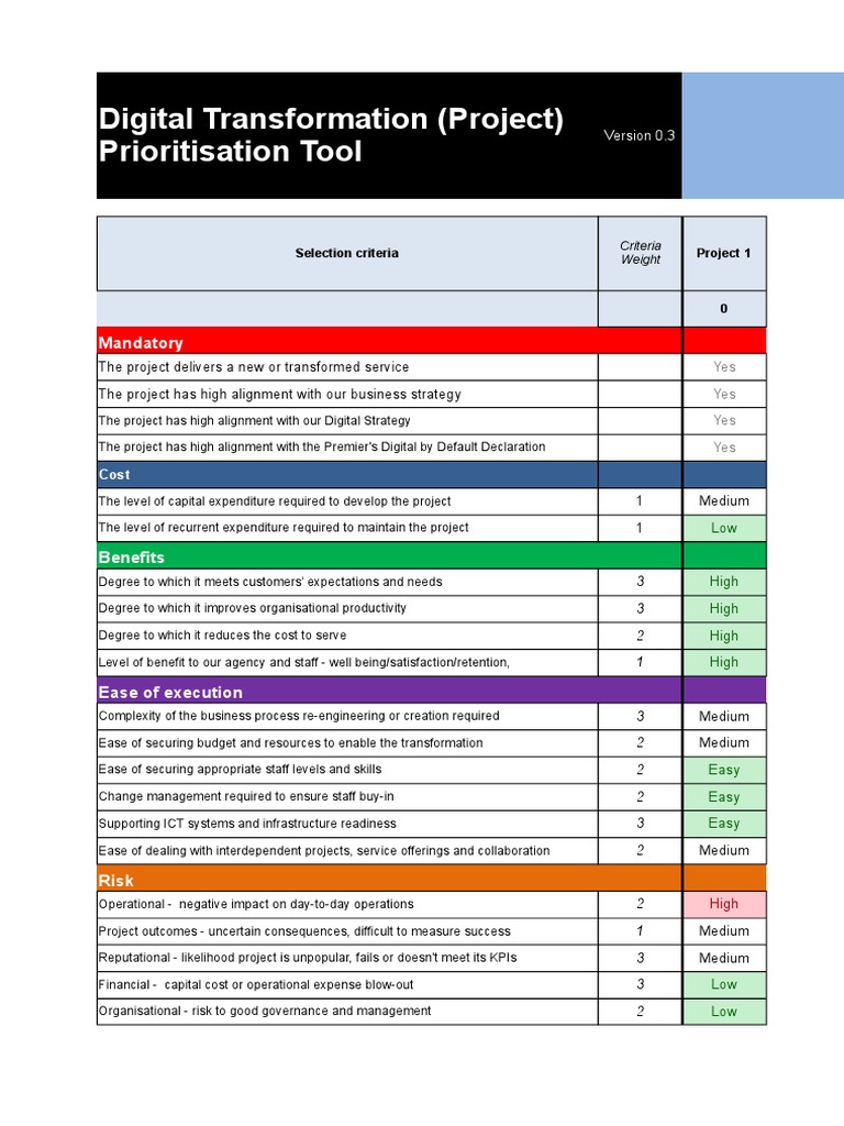 Digital Transformation Project Prioritisation Tool-V0.3 | PDF | Risk ...