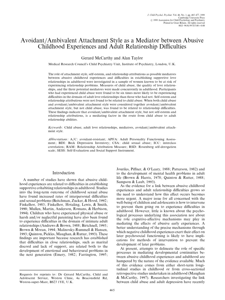 Avoidant) Ambivalent Attachment Style As A Mediator Between Abusive ...