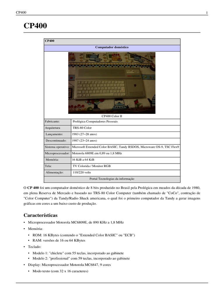 Prologica CP400 Color | PDF | Microcomputadores | Equipamento de escritório