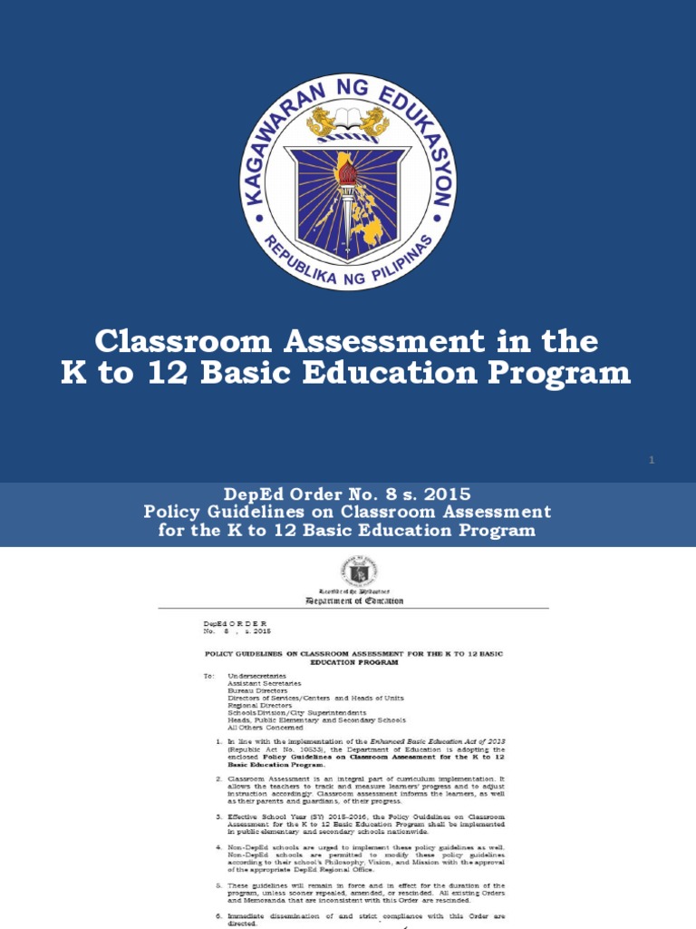 Classroom Assessment in The K To 12 Basic Education Program | PDF ...