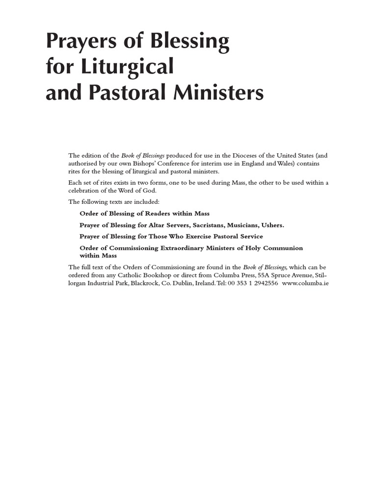 Prayers of Blessing For Liturgical and Pastoral Ministers | PDF ...