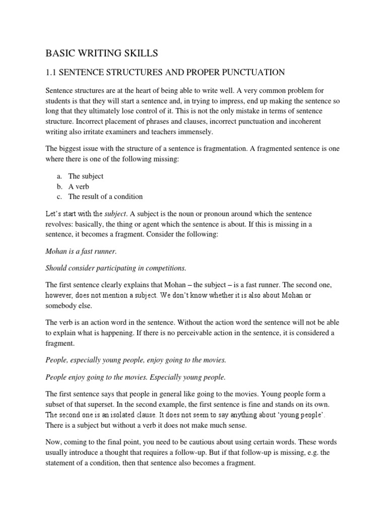 Basic Writing Skills | PDF | Sentence (Linguistics) | Clause