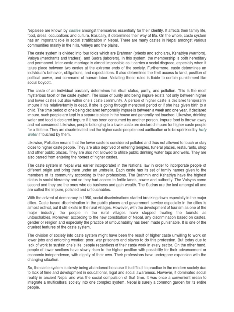 Caste System in Nepal | PDF | Caste | Dalit
