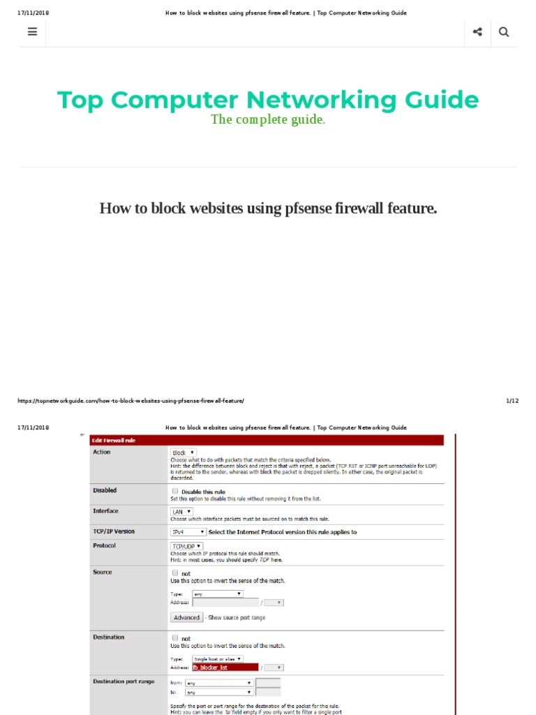 How To Block Websites Using Pfsense Firewall Feature | PDF | Proxy ...