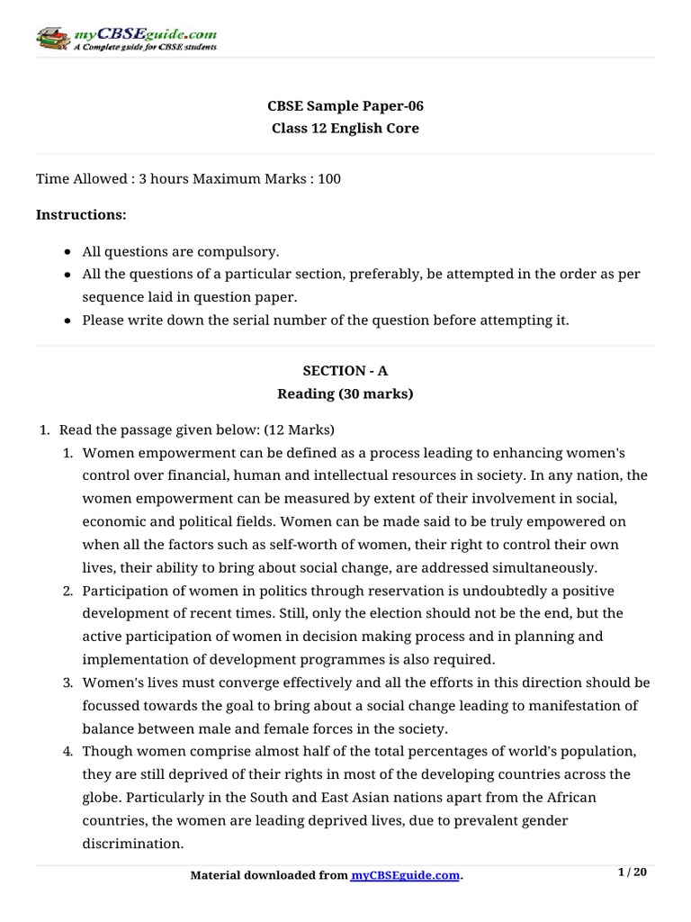 12 English Core 2016 SP 6 PDF | PDF | Empowerment | Child Labour