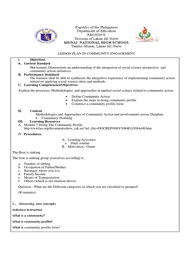 Lesson Plan in Community Engagement | PDF | Social Science | Learning